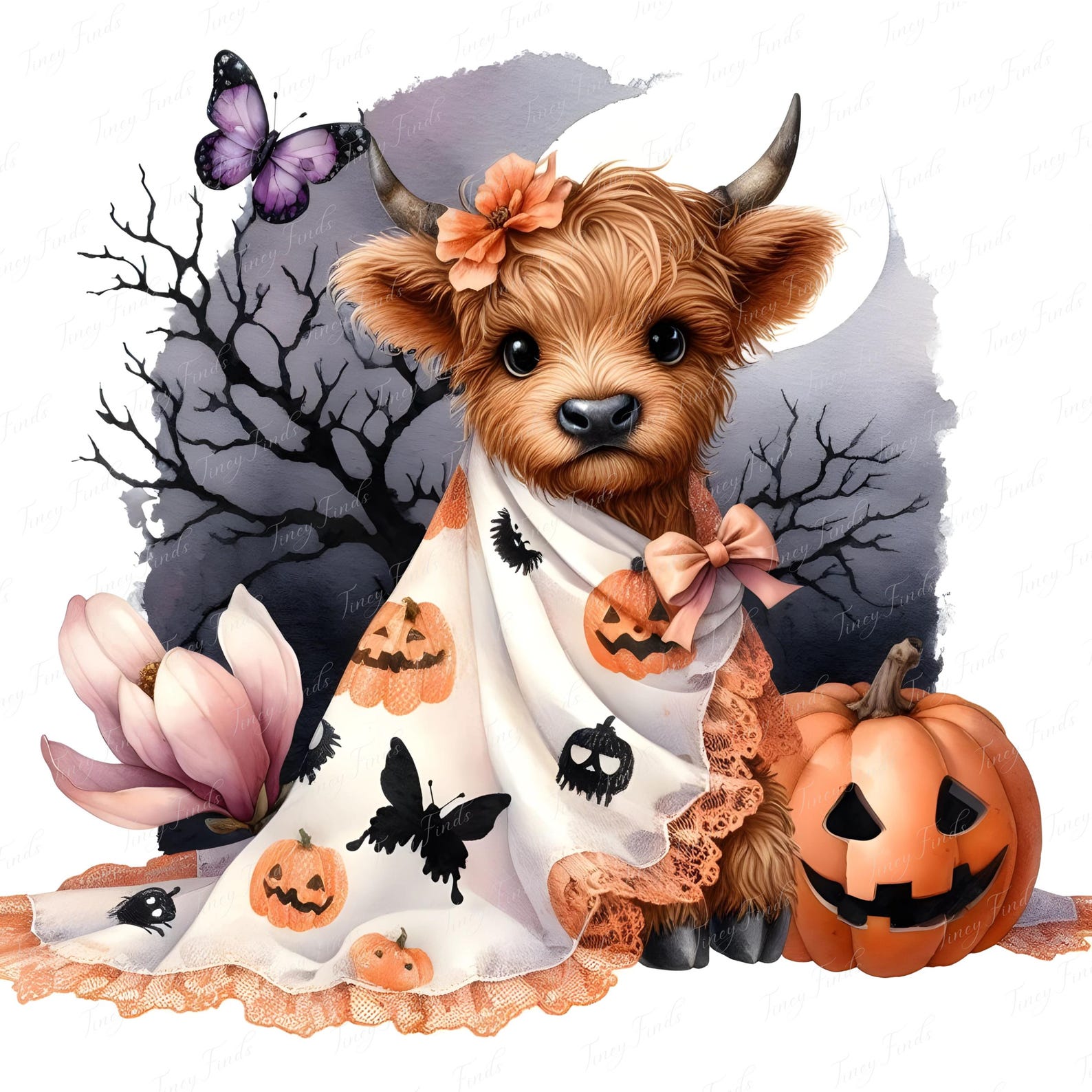 Halloween Highland Cow Clipart Bundle: Baby Calf in Pumpkin Costume ...
