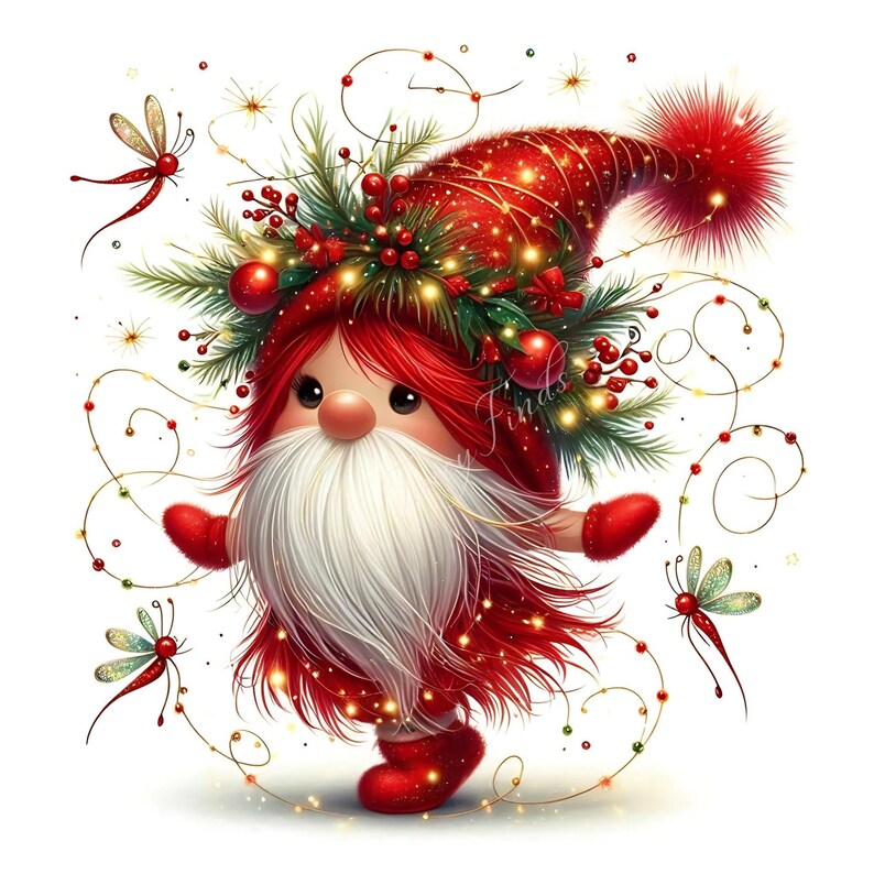Christmas Gnome Clipart: Red Holiday Elf With Lights (12 Jpegs ...