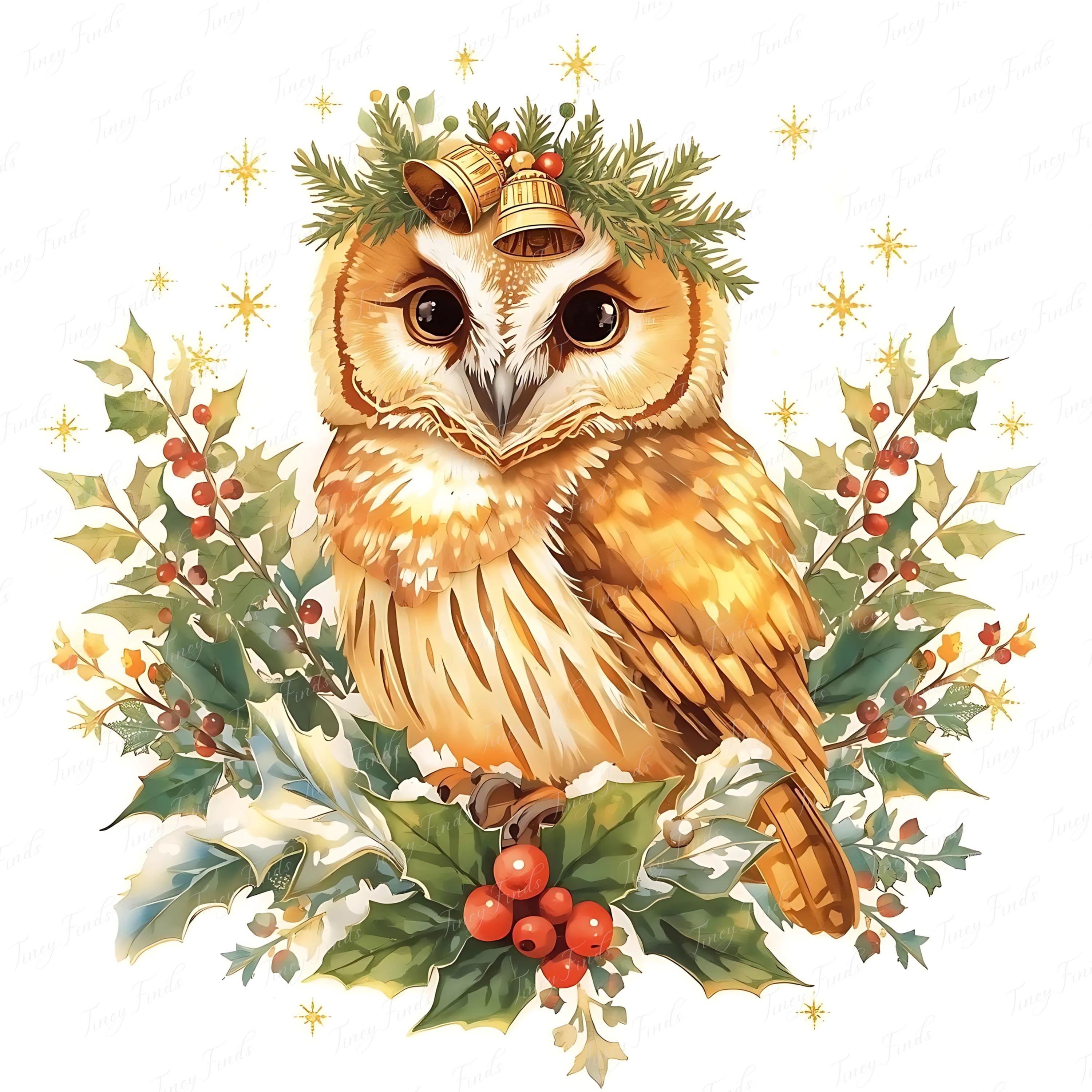 Watercolor Christmas Owl Clipart Bundle: Winter Woodland Art (digital ...