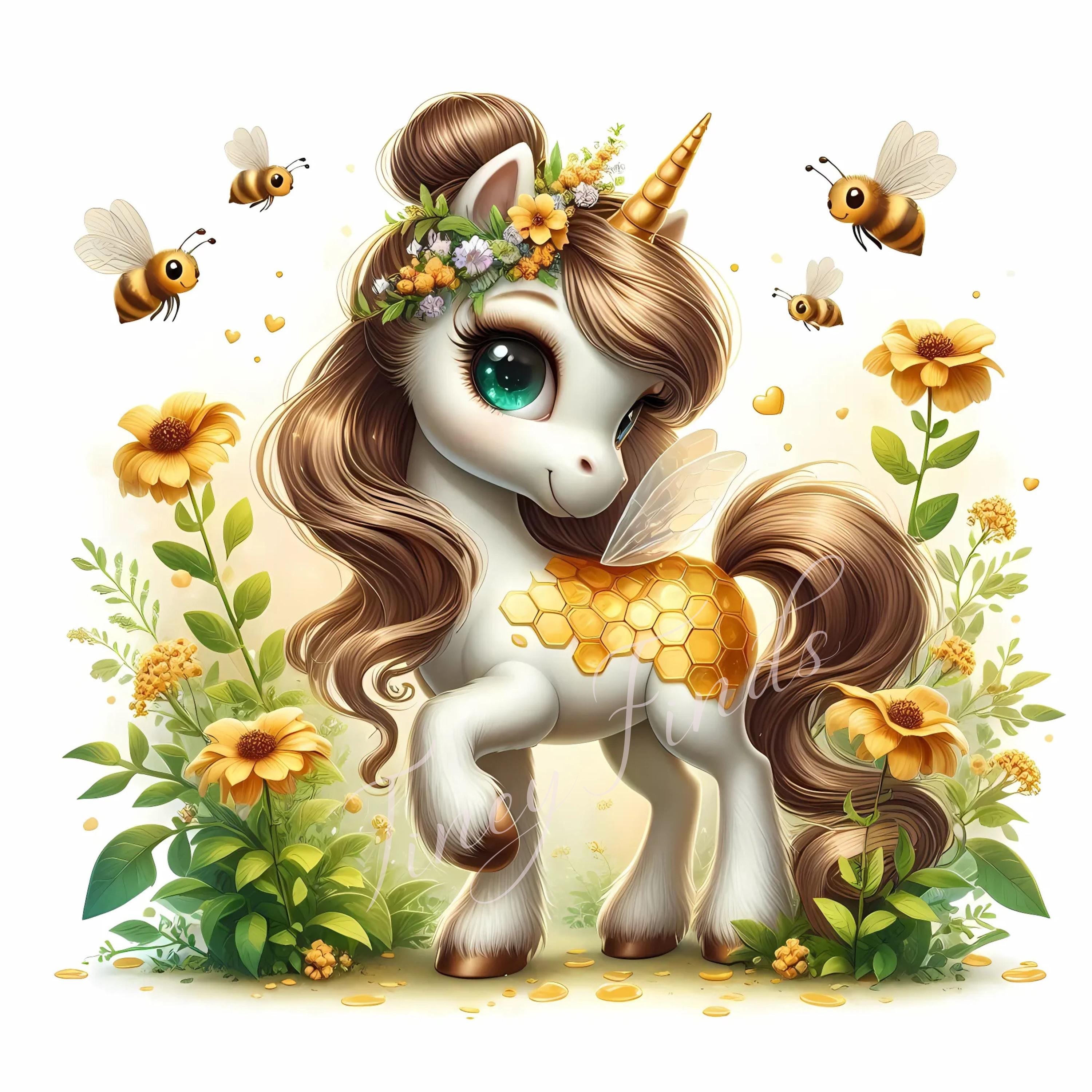 Honey Bee Unicorn 12 High- Resolution JPEG | Cute Watercolor Unicorn ...