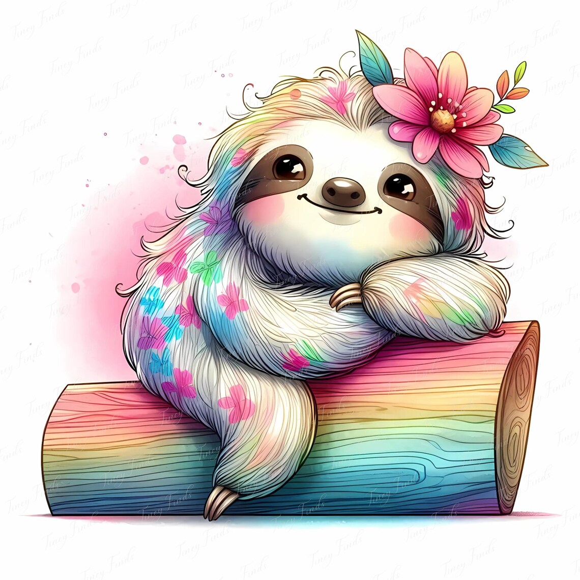 Floral Sloth Clipart: Boho Nursery Animal Art (digital Download) - Etsy