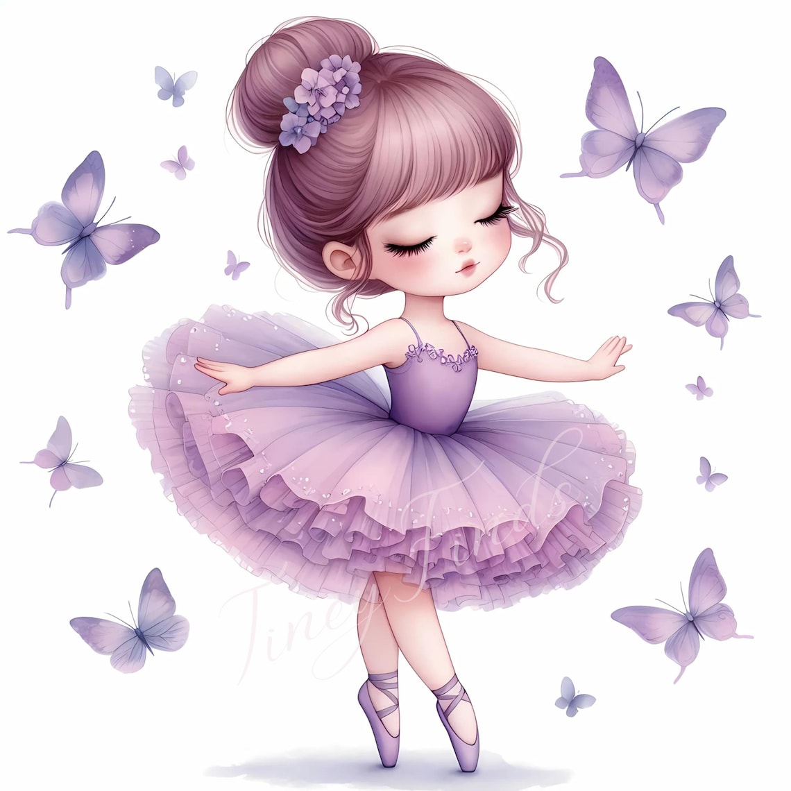 Cute Ballerina Girl Clipart in Pastel Purple 12 JPEG | Ballet Dance Art ...
