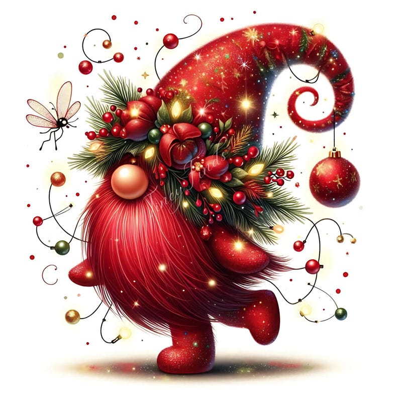 Christmas Gnome Clipart: Red Holiday Elf With Lights (12 Jpegs ...