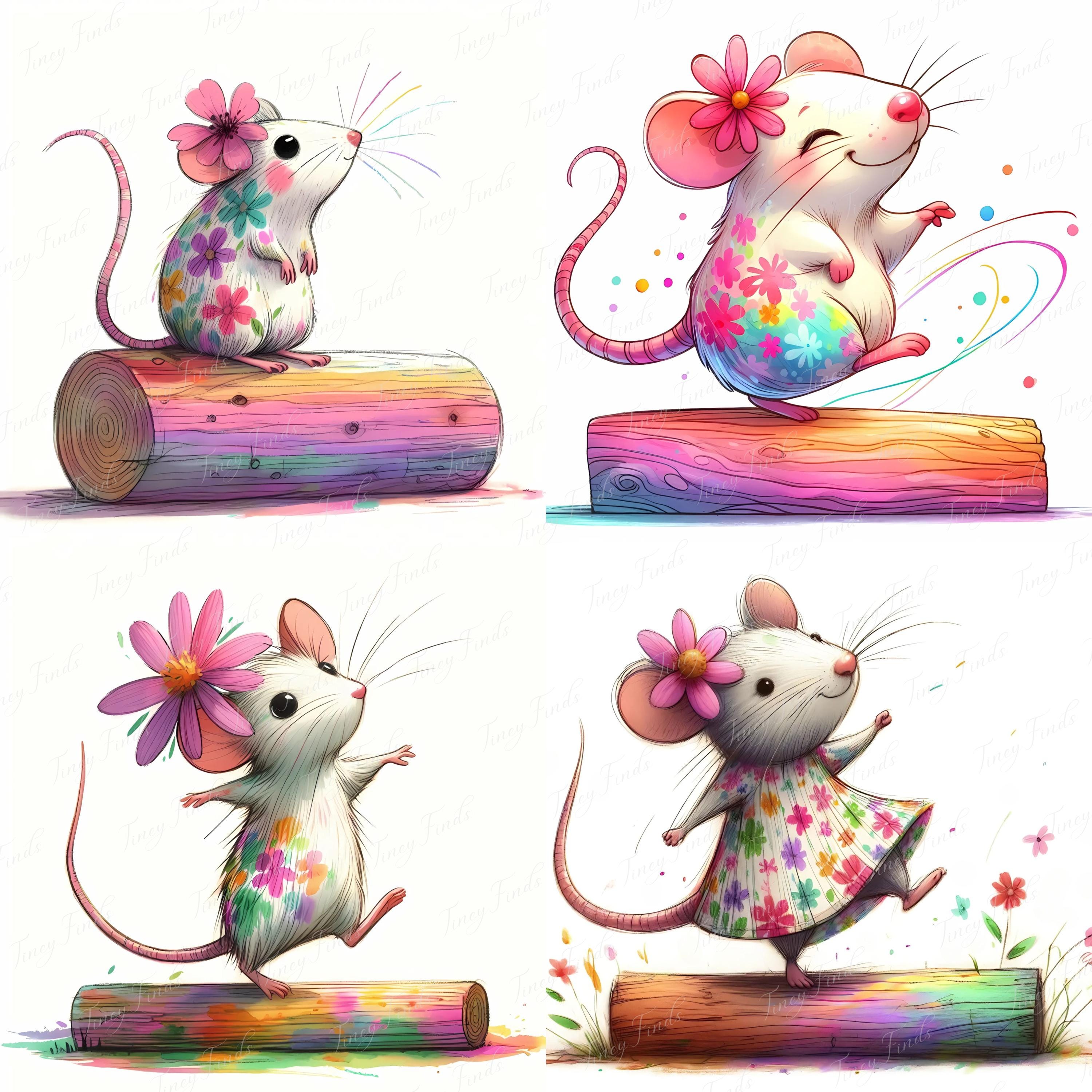 Floral Watercolor Rat Drawing Clipart | Cute Boho Rat Digital Art ...
