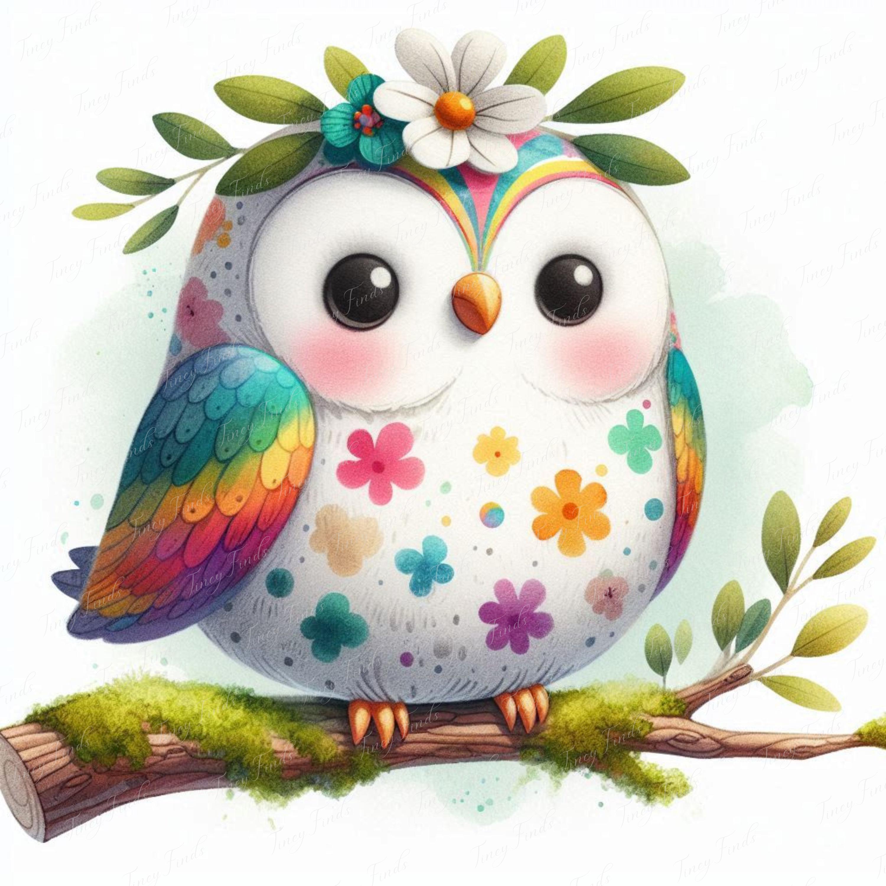 Pastel Floral Owl Clipart: Nursery Art Printable (12 JPEG) - Etsy