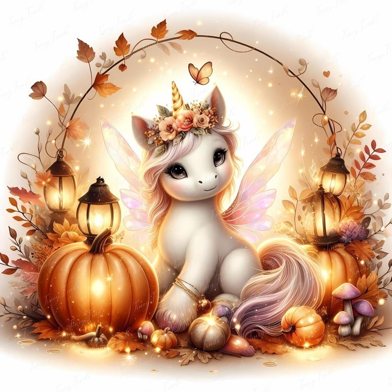 Autumn Unicorn Fairy Clipart Bundle: Pumpkin Halloween JPEG Set ...