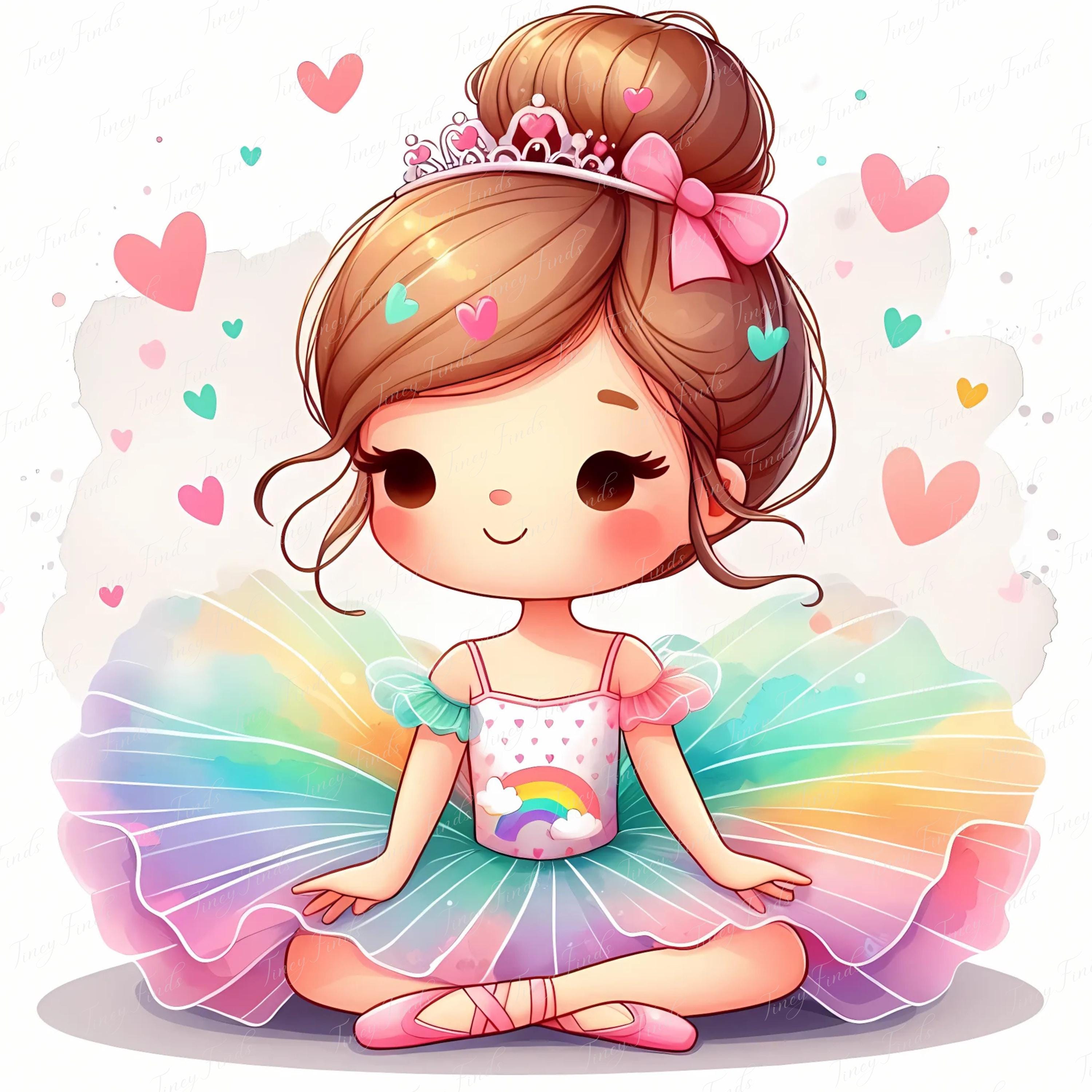 Rainbow Ballerina Girl Clipart Bundle Cute Princess Dancer Art 12