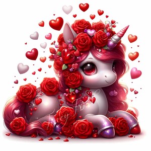 12 Set of Magical Unicorn Clipart With Roses and Heart Details JPEG ...