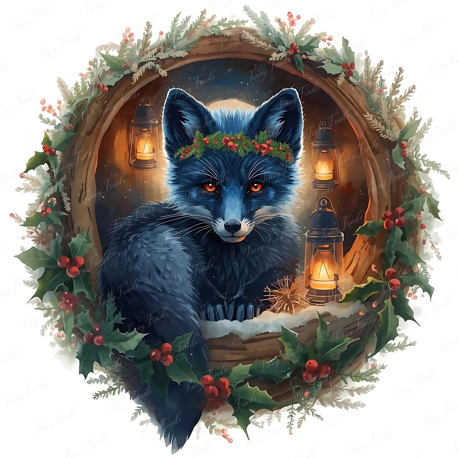 Christmas Blue Fox Clipart Bundle: Woodland Holiday Art (digital ...