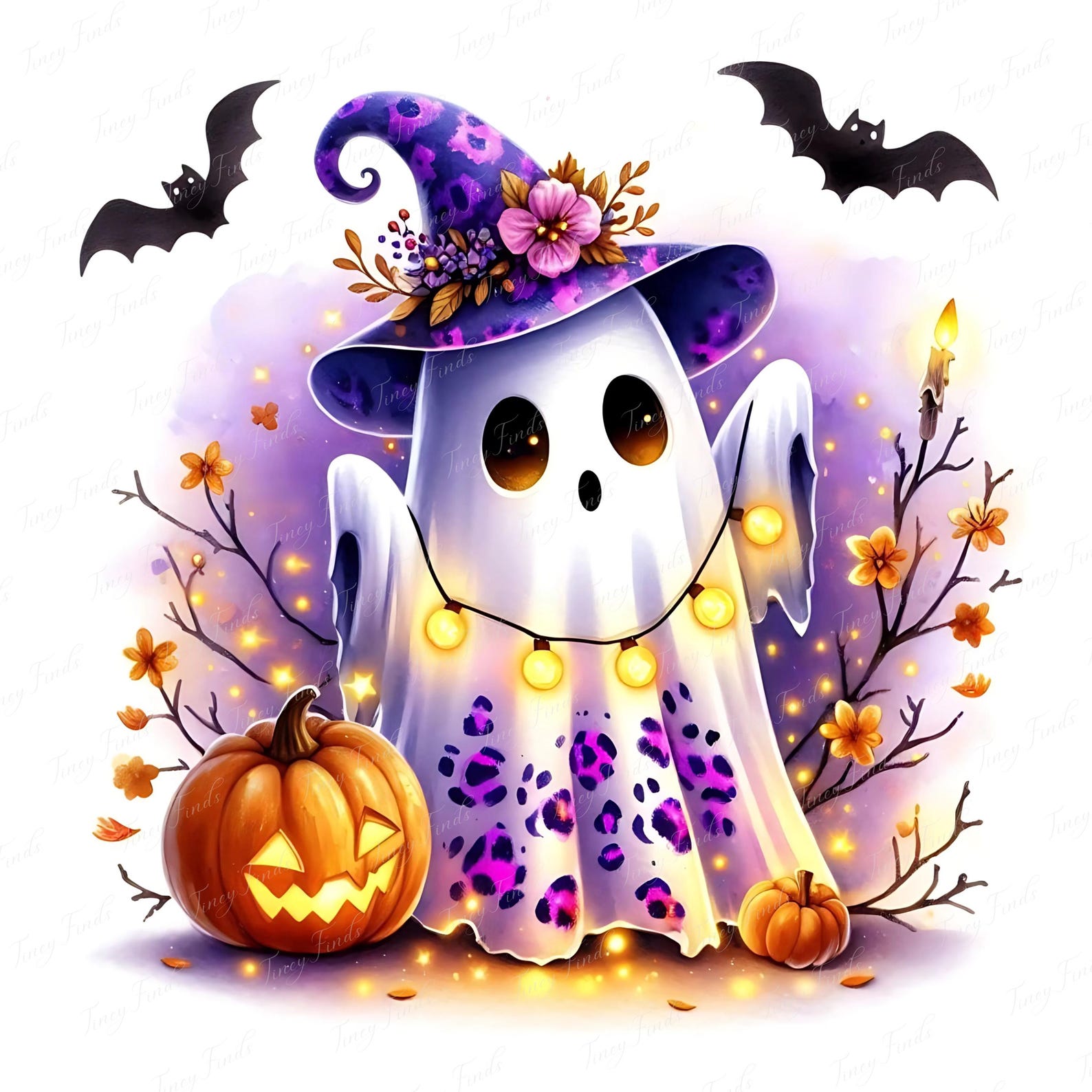 Halloween Ghost Clipart Bundle: Witch Hat, Pumpkins, Bats (digital ...