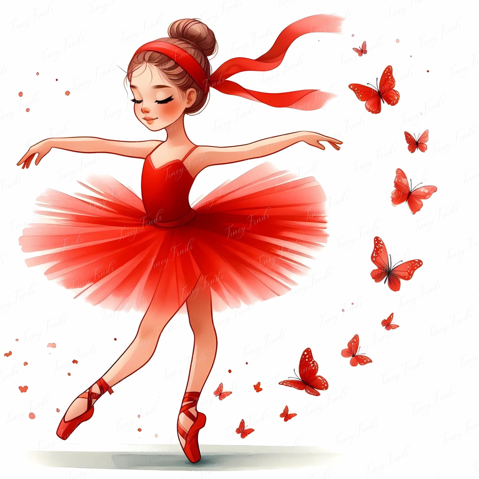 Red Ballerina Girl Clipart Bundle, Ballet Dancer With Butterflies 12 ...
