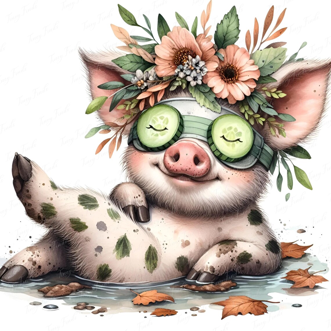 Spa Pig Clipart Bundle: Funny Self-care Animal Art Prints (digital ...