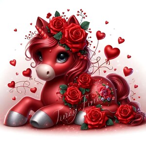 12 Set of Magical Unicorn Clipart With Roses and Heart Details JPEG ...