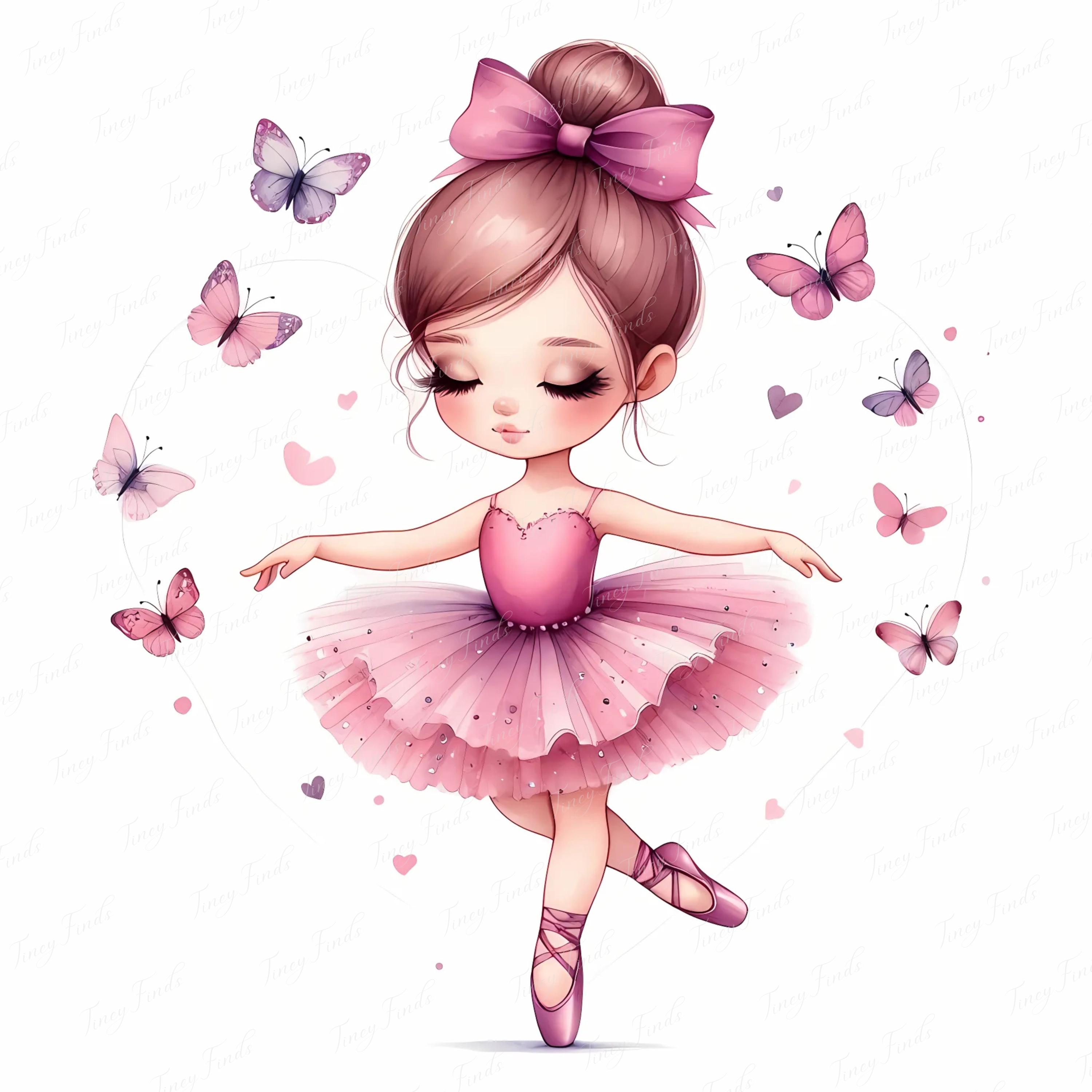 Ballerina Girl Clipart: Pink Tutu, Butterflies, Ballet Dance Print, (12 ...