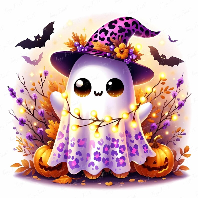 Halloween Ghost Clipart Bundle: Witch Hat, Pumpkins, Bats (digital ...