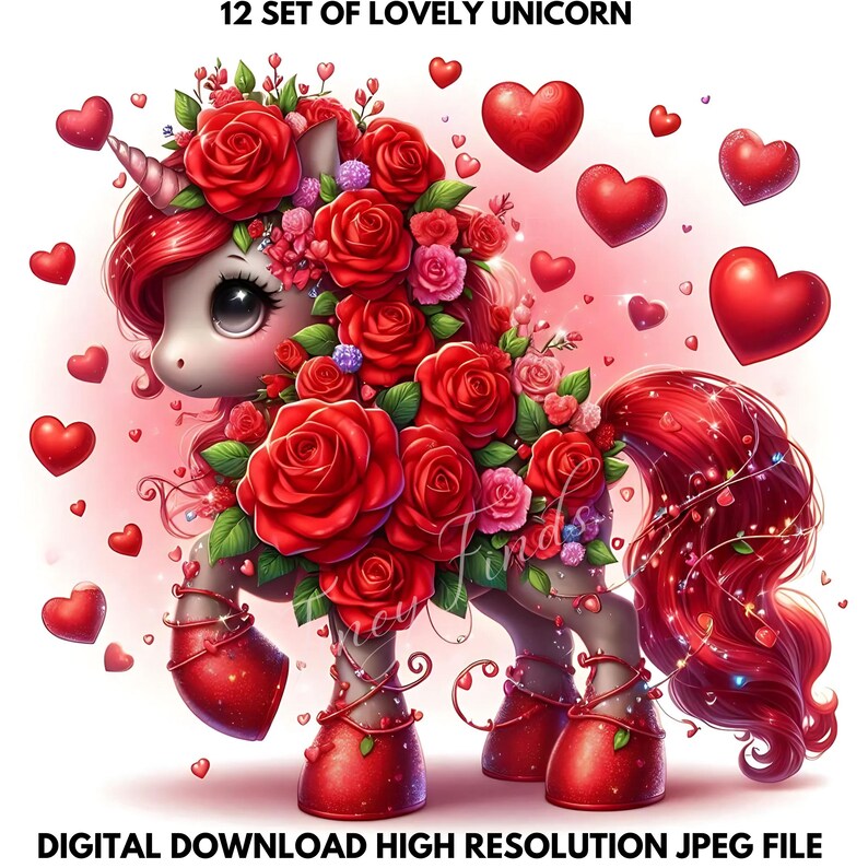 Lovely Unicorn Illustration for Valentines Day Designs, JPEG Digital ...