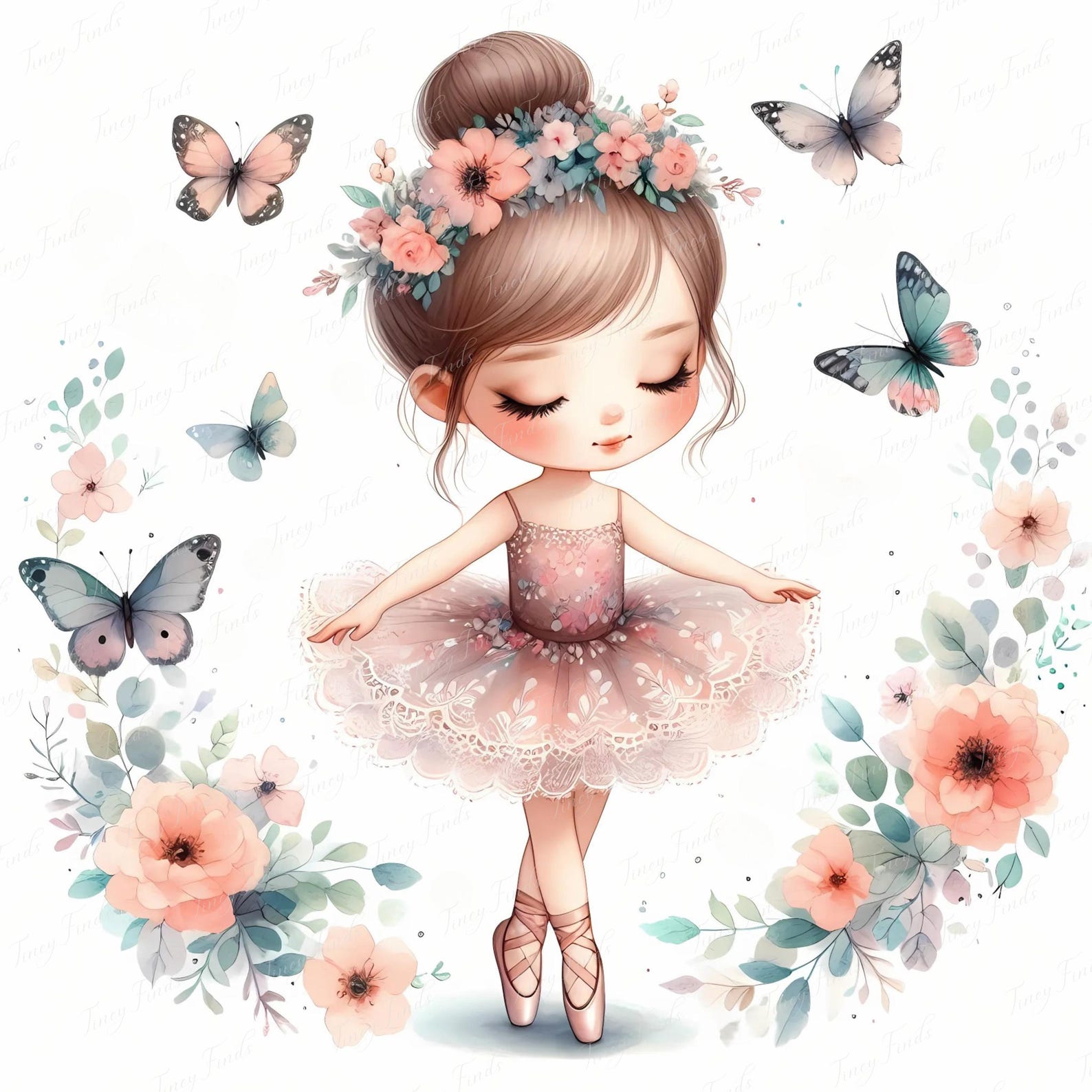 Vintage Ballerina Girl Clipart With Butterflies 12 JPEG | Floral Ballet ...