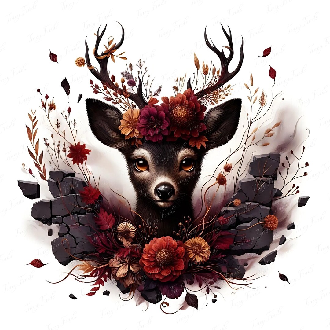 Gothic Fawn Clipart | Dark Autumn Floral Deer Art (digital Download) - Etsy