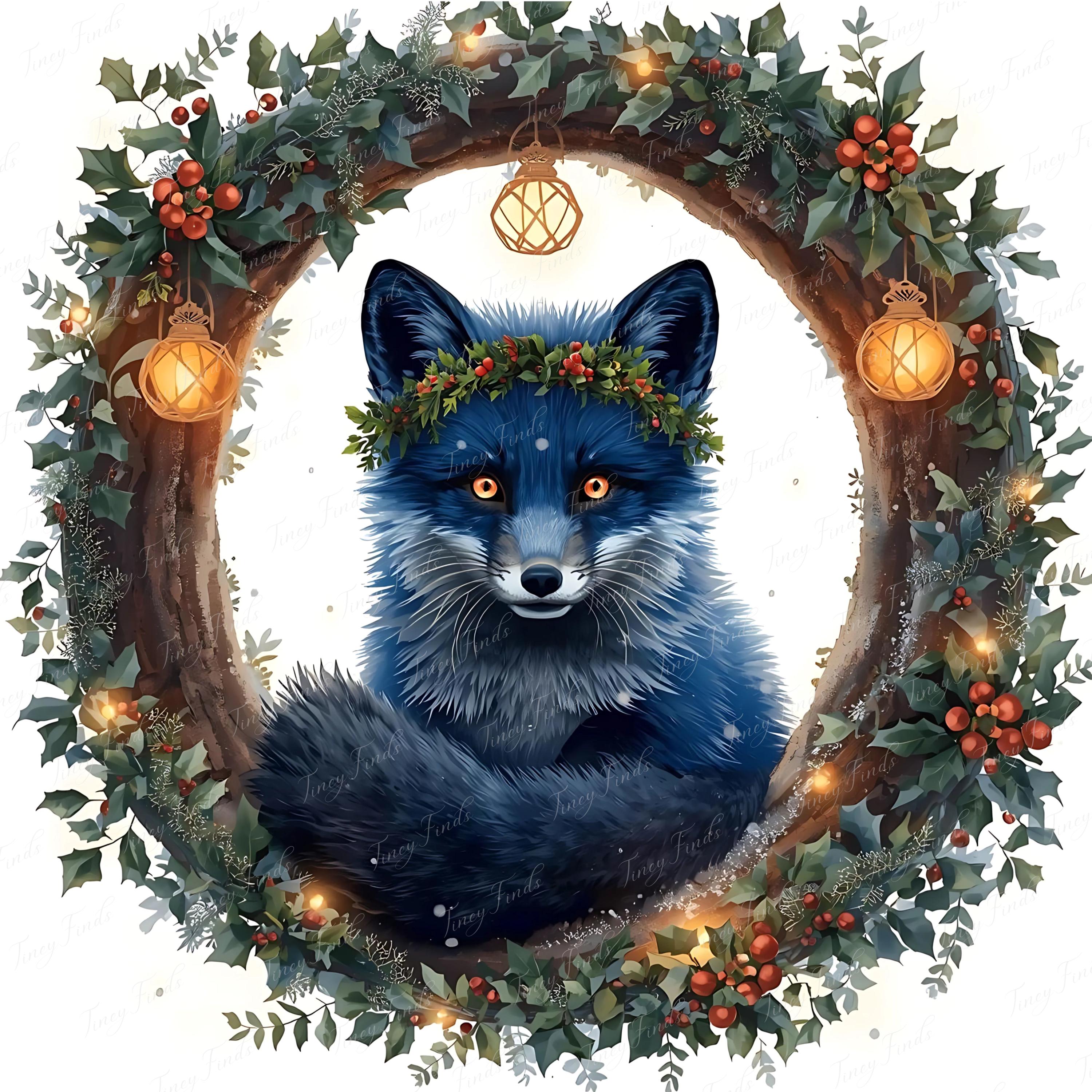 Christmas Blue Fox Clipart Bundle: Woodland Holiday Art (digital ...