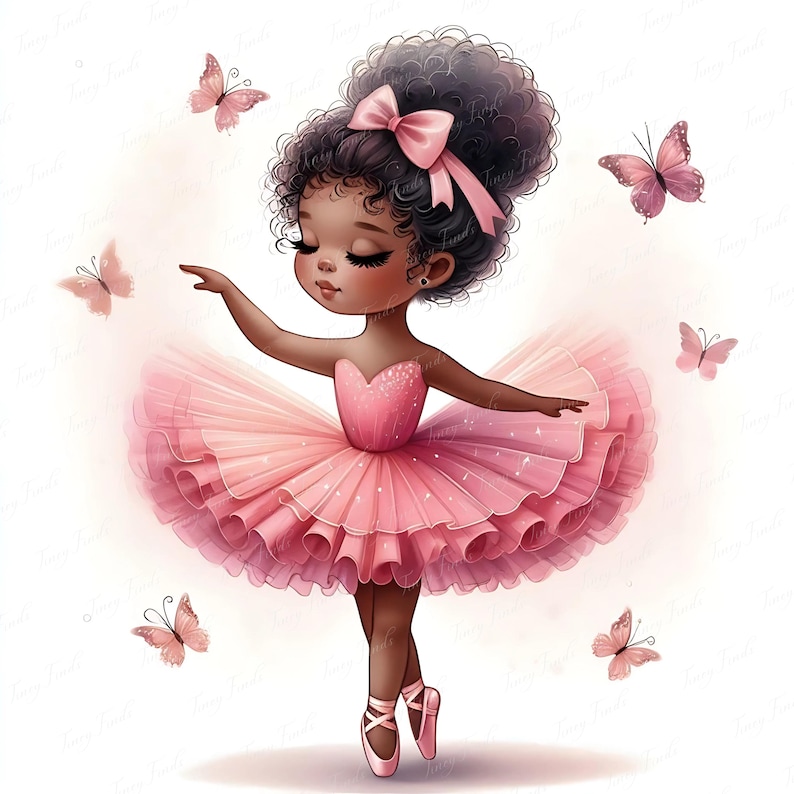 Black Ballerina Clipart: Pink Tutu, Butterfly Ballet Art (JPEG Digital ...