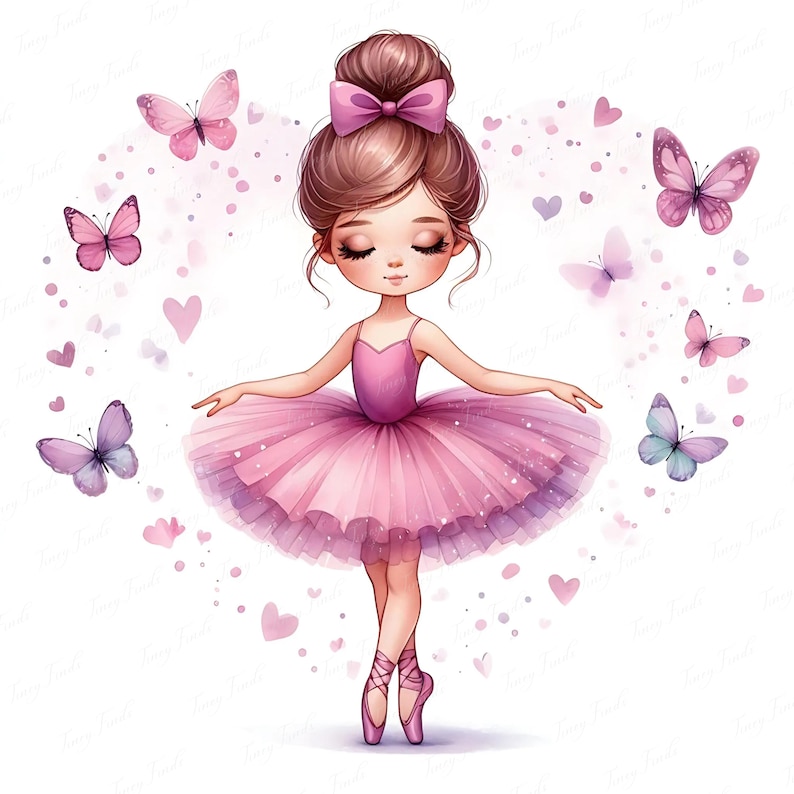 Ballerina Girl Clipart: Pink Tutu, Butterflies, Ballet Dance Print, (12 ...