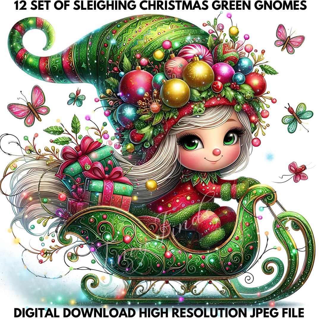 Christmas Gnome Clipart Digital Download, Festive Green Gnomes ...