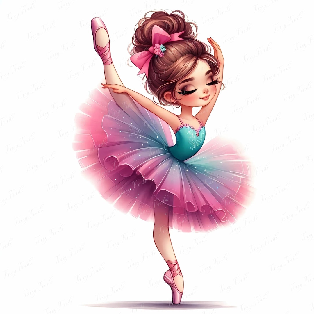 Ballerina Girl Clipart: Pink & Teal Tutu, Ballet Dance Art (10 JPEG ...