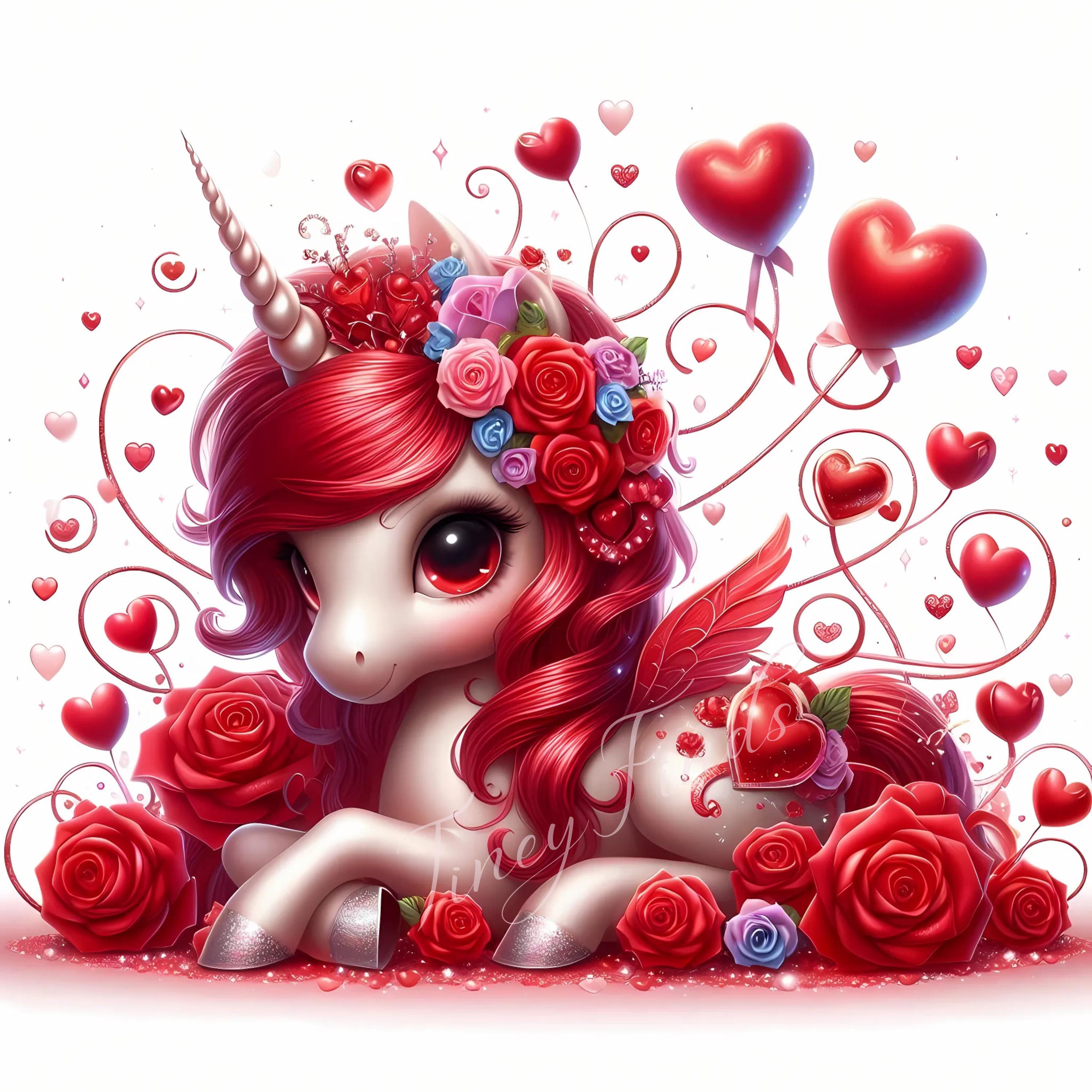 12 Set of Magical Unicorn Clipart With Roses and Heart Details JPEG ...