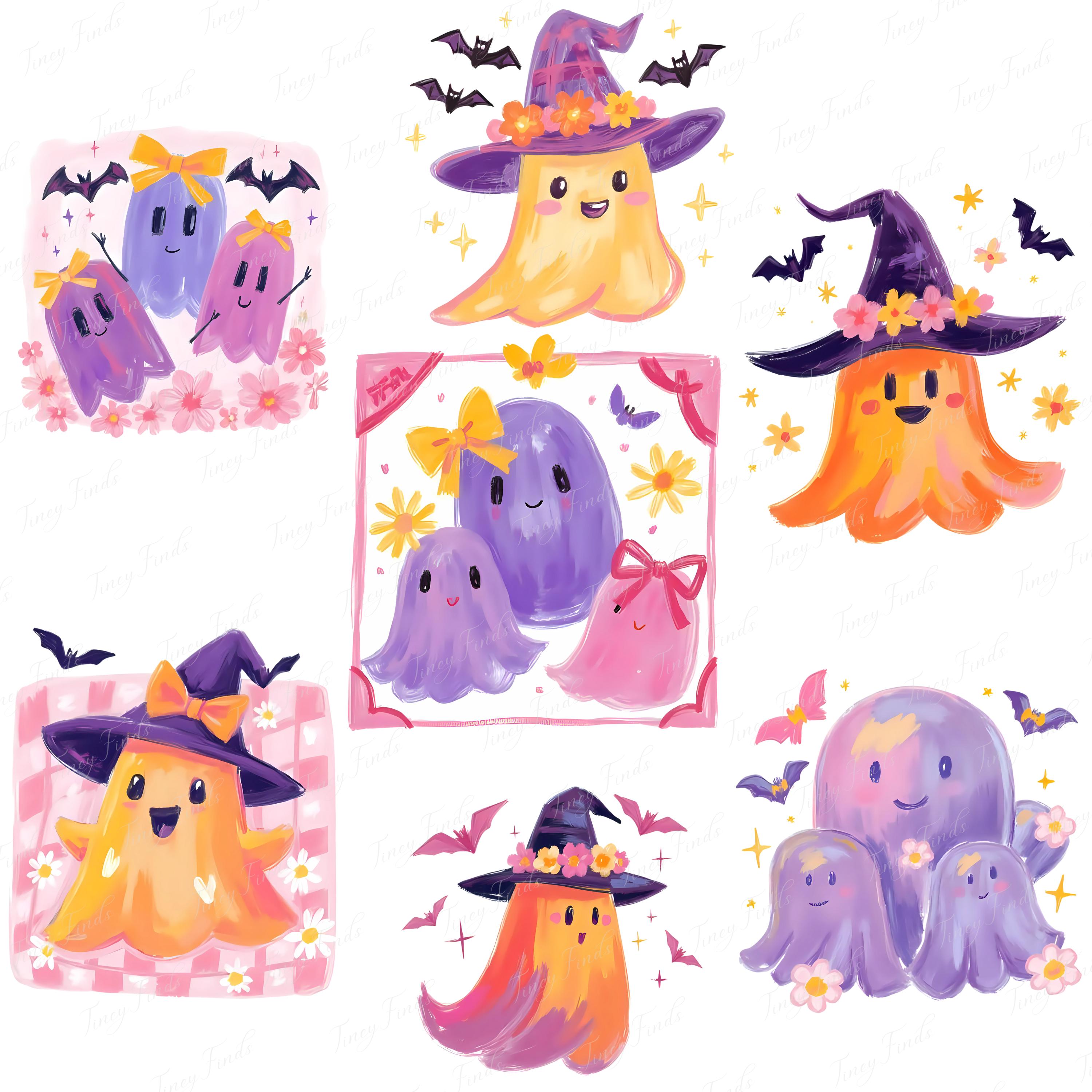 Pastel Halloween Ghost Clipart Bundle: Kawaii Pngs for Sublimation - Etsy