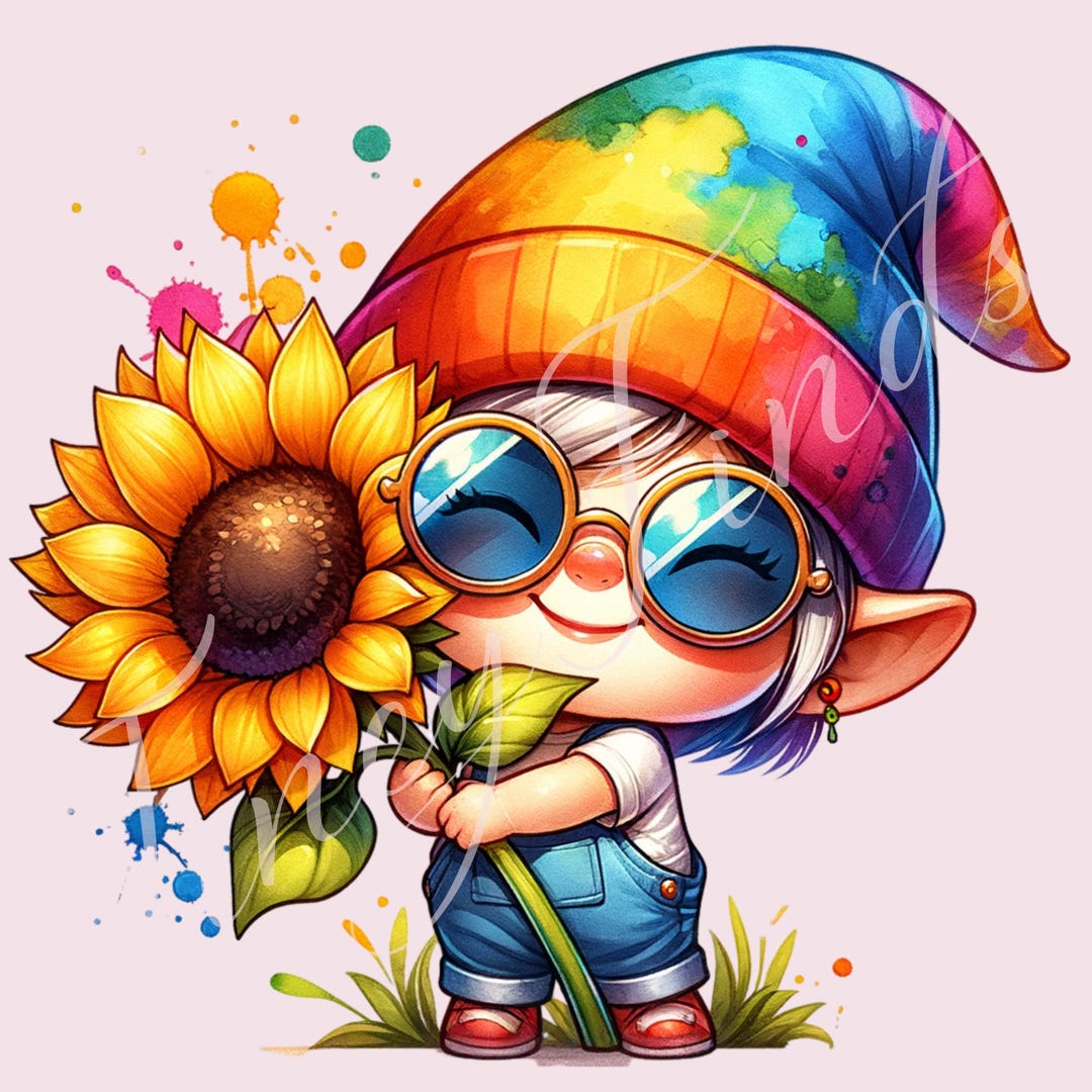 Happy Gnome Holding Sunflower PNG Cute Gnome Art for Fall Decor ...