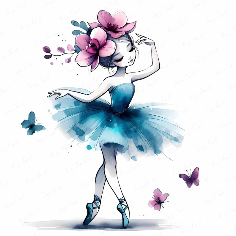 Blue Ballerina Girl Clipart | 12 Ballet Princess JPEG | Nursery Wall ...