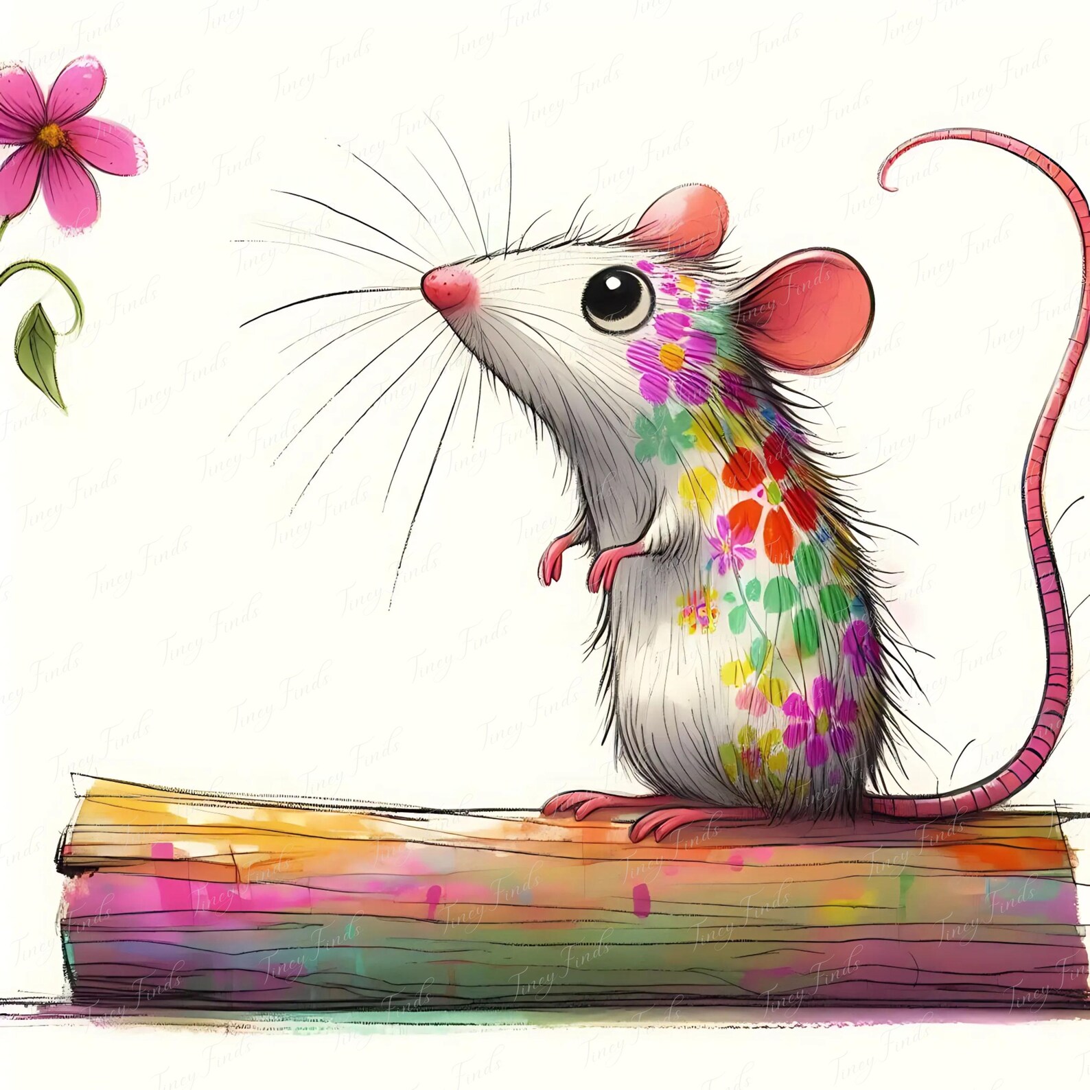 Floral Watercolor Rat Drawing Clipart | Cute Boho Rat Digital Art ...