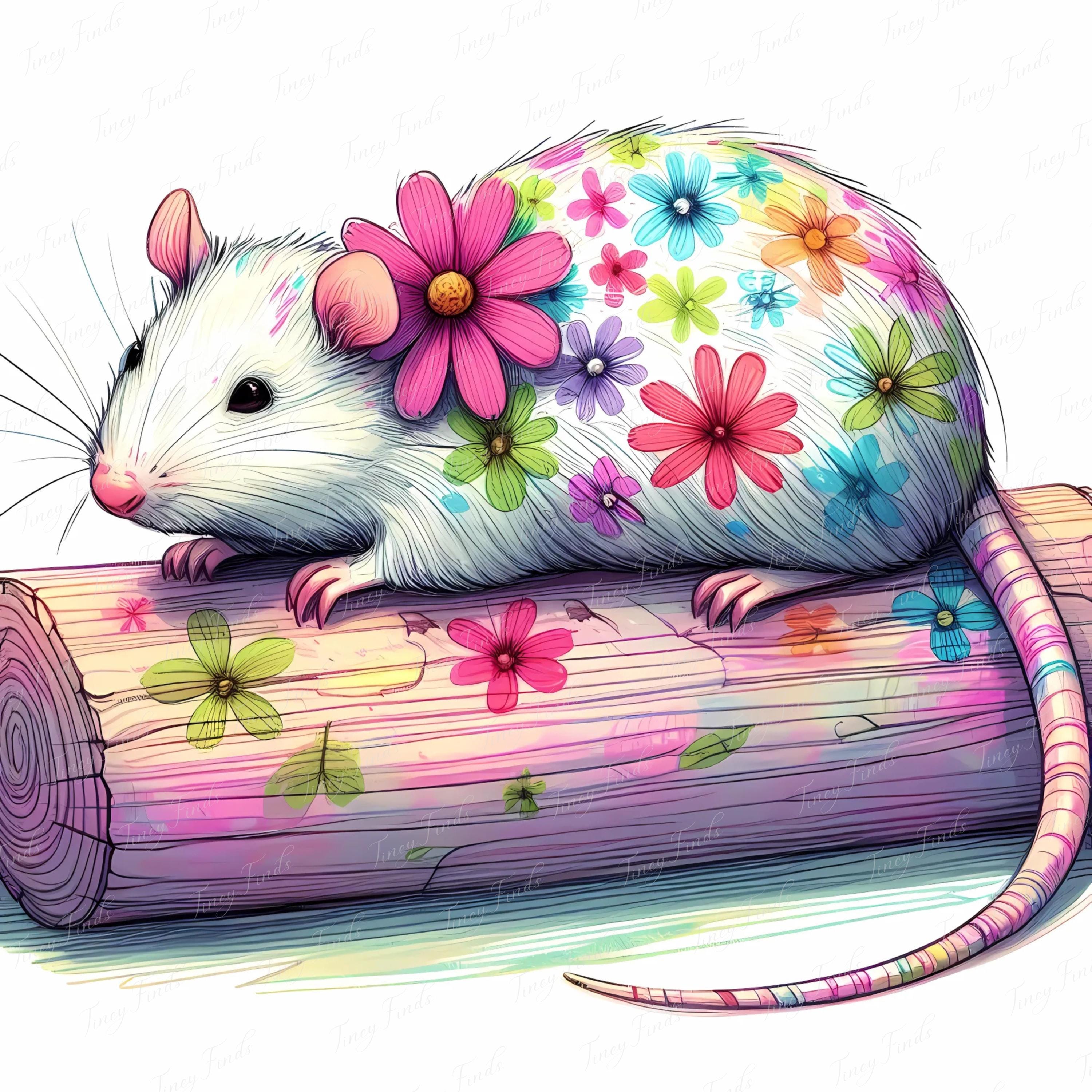 Floral Watercolor Rat Drawing Clipart | Cute Boho Rat Digital Art ...