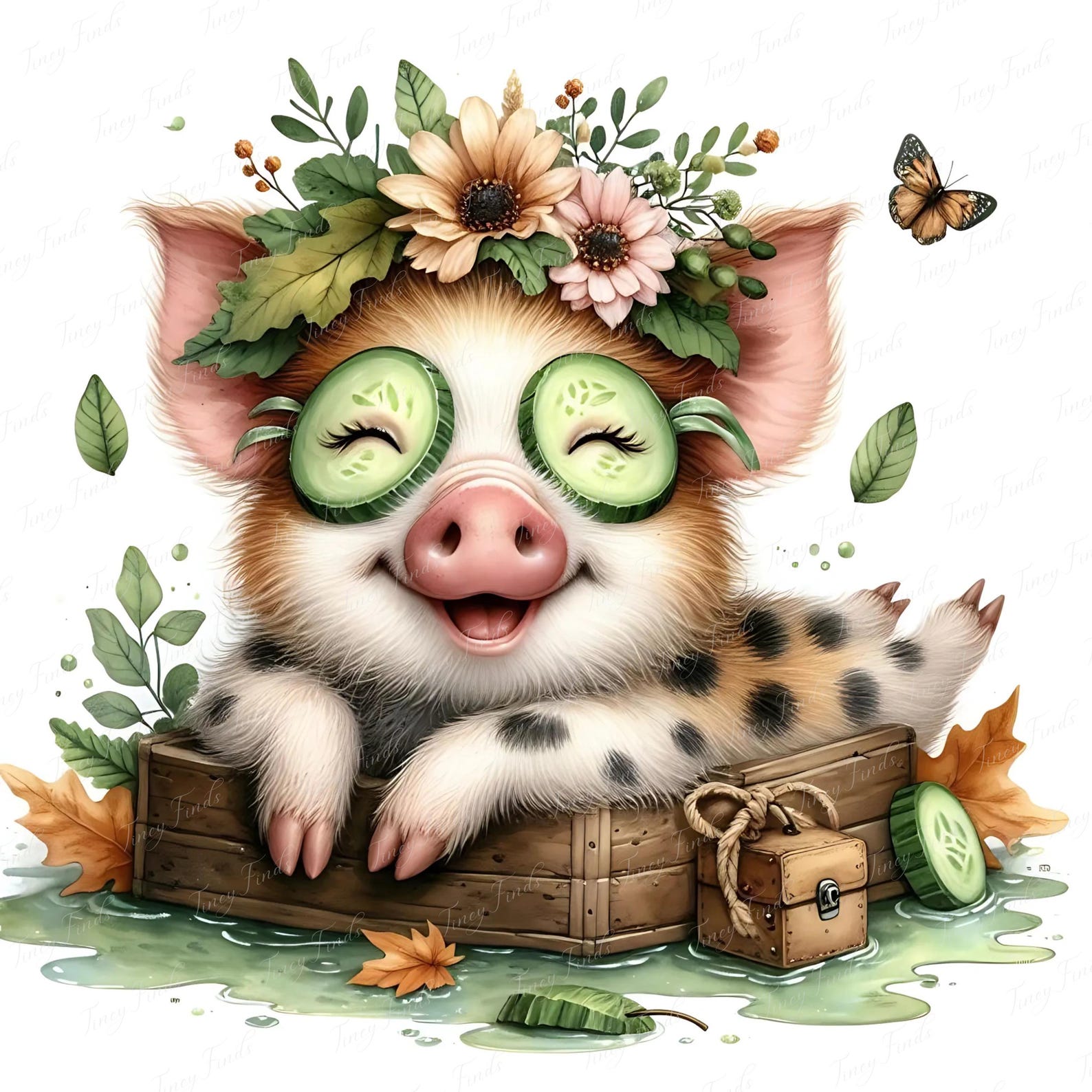 Spa Pig Clipart Bundle: Funny Self-care Animal Art Prints (digital ...