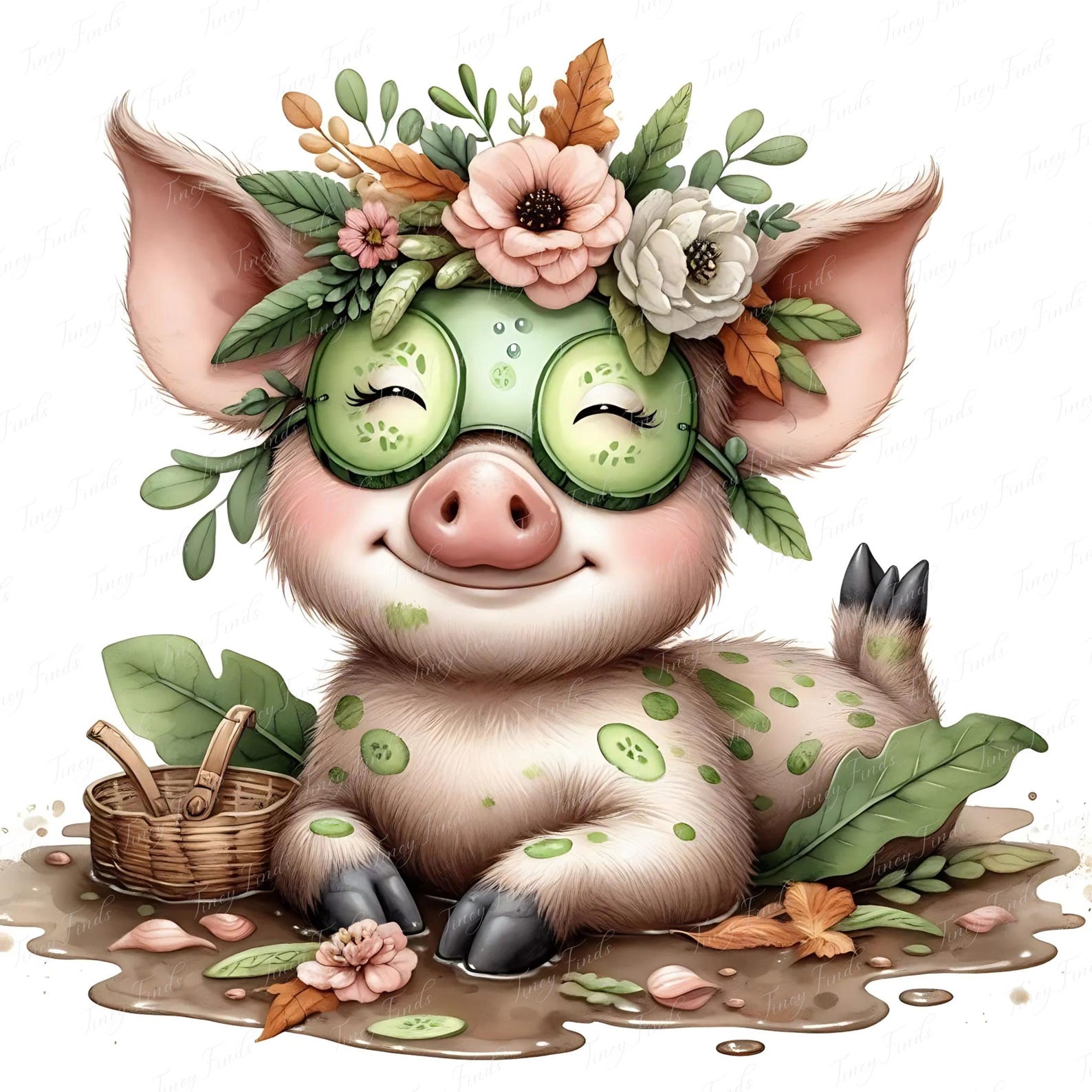 Spa Pig Clipart Bundle: Funny Self-care Animal Art Prints (digital ...