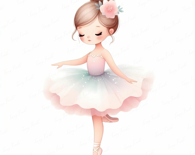 Ballerina Girl Clipart: Pink Tutu, Butterflies, Ballet Dance Print, (12 ...