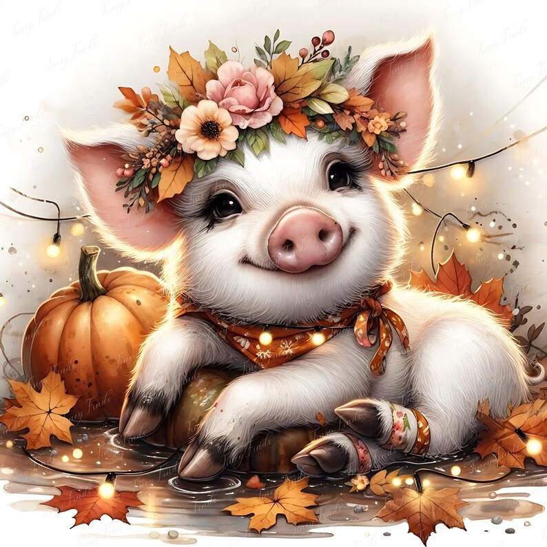 Fall Pig Clipart Bundle: Autumn Piglet, Pumpkin Harvest (JPEG Digital ...