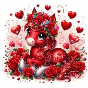 12 Set of Magical Unicorn Clipart With Roses and Heart Details JPEG ...