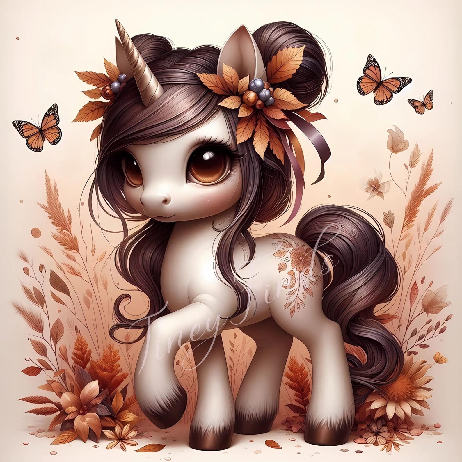 Autumn Baby Unicorn Clipart: Fall Leaves, Butterflies (digital Download ...