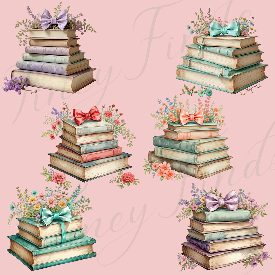 12 Pastel Book Floral Clipart | Pastel Book Illustrations Set | Book ...