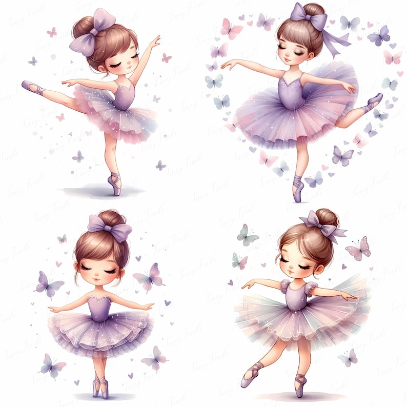 Purple Ballerina Clipart Bundle: Ballet Dancer With Butterflies ...