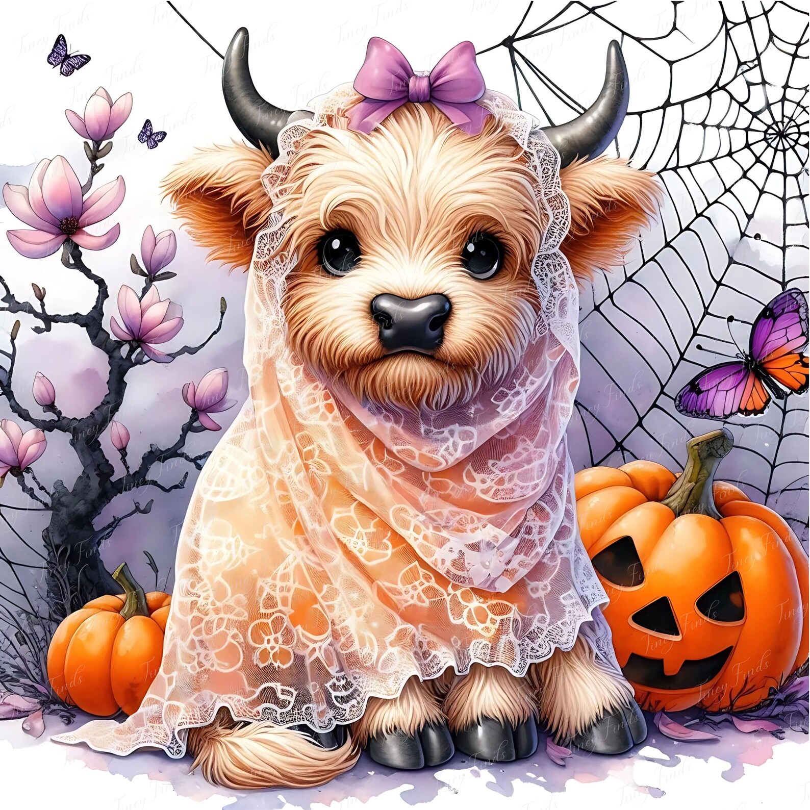 Halloween Highland Cow Clipart Bundle: Baby Calf in Pumpkin Costume ...