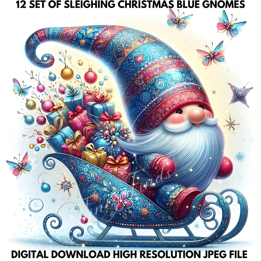 Christmas Gnomes Sleigh Clipart: Blue Holiday Theme (digital Download ...