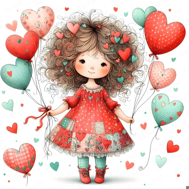 Valentine Girl Clipart Bundle, Heart Balloons, Love Art Print (JPEG) - Etsy