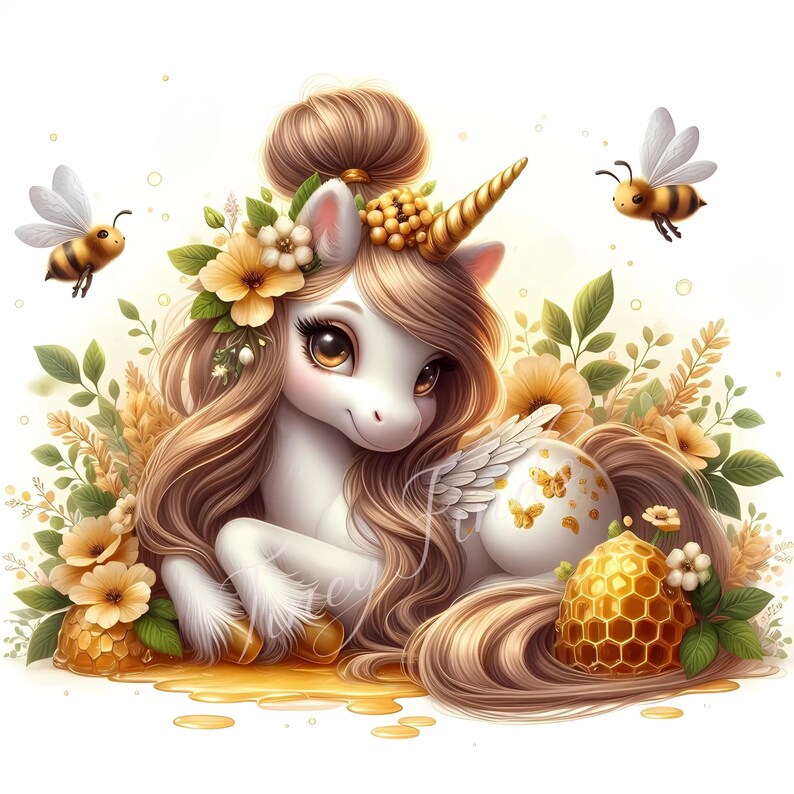 Honey Bee Unicorn 12 High- Resolution JPEG | Cute Watercolor Unicorn ...