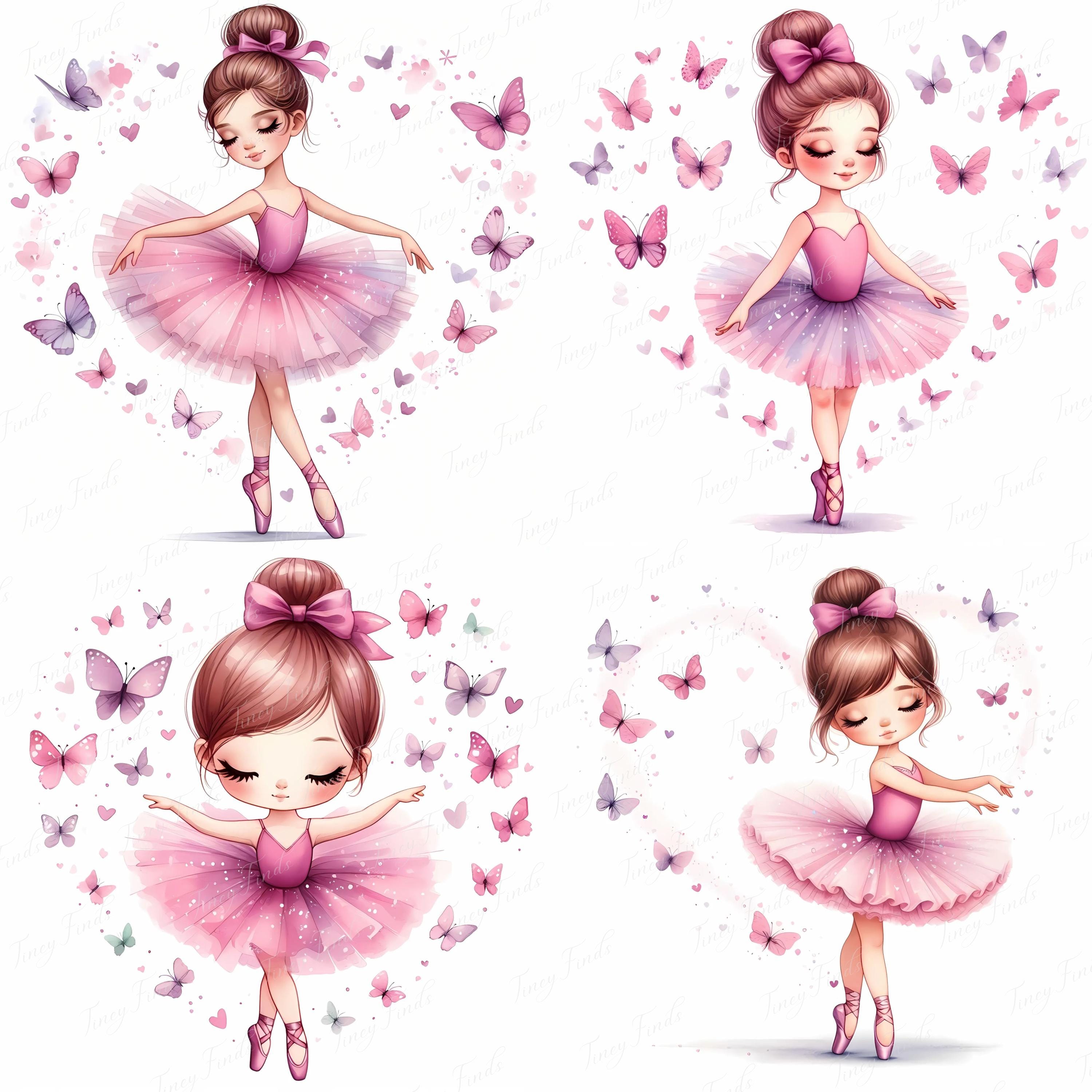 Ballerina Girl Clipart: Pink Tutu, Butterflies, Ballet Dance Print, (12 ...
