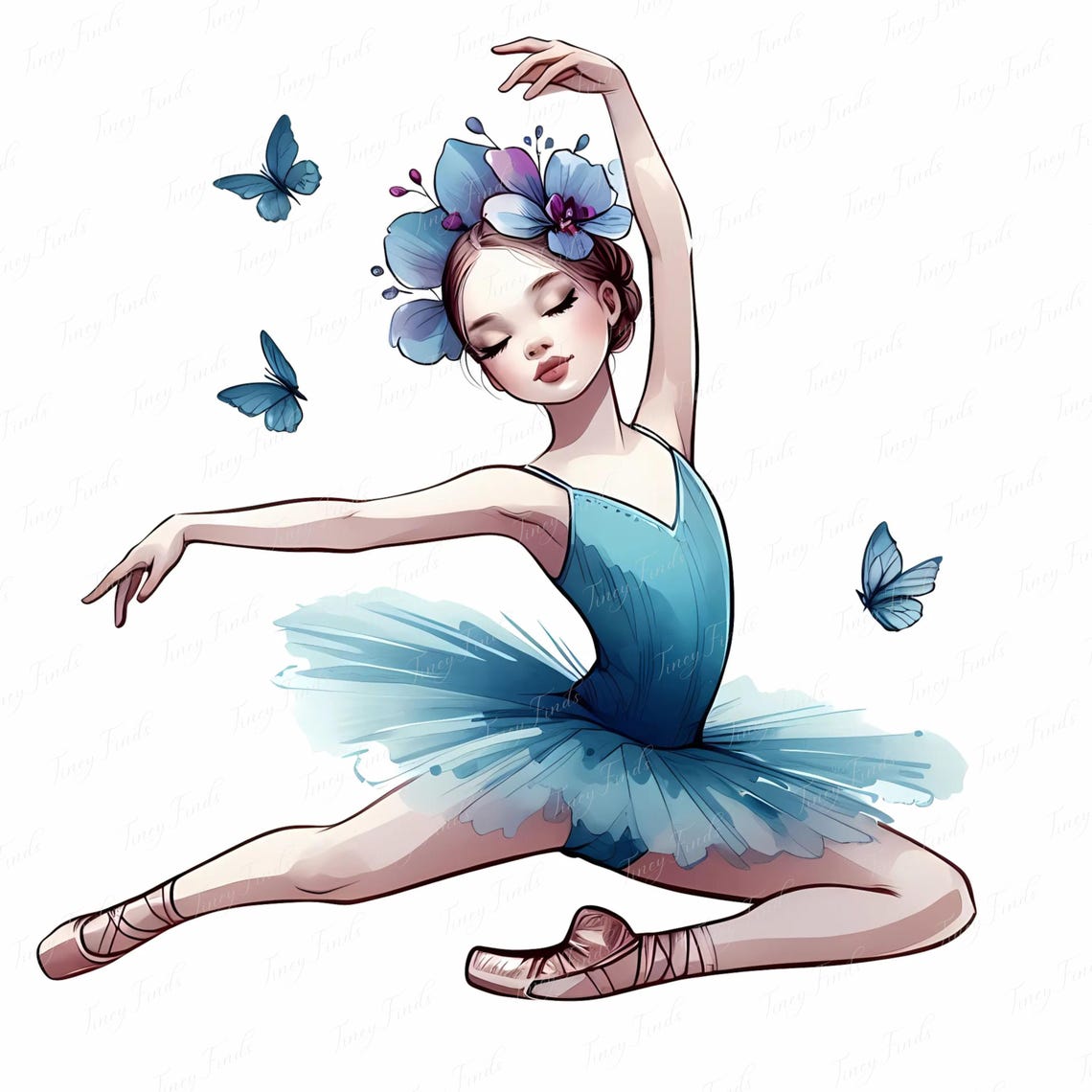 Blue Ballerina Girl Clipart | 12 Ballet Princess JPEG | Nursery Wall ...