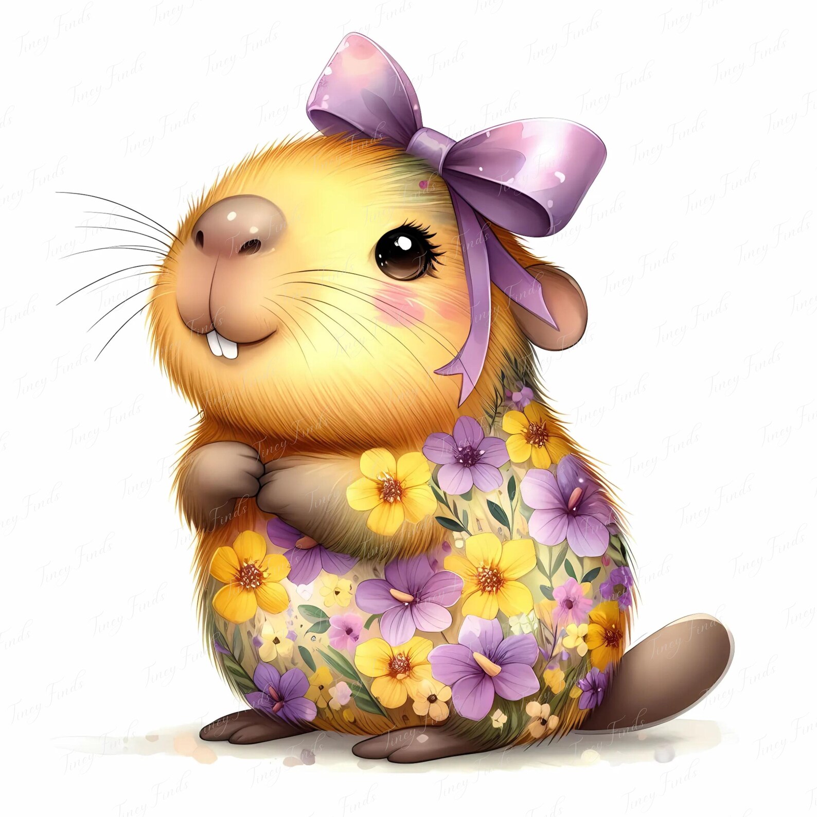 Cute Capybara Clipart | Happy Capybara With Purple Bow | 12 Bundle JPEG ...