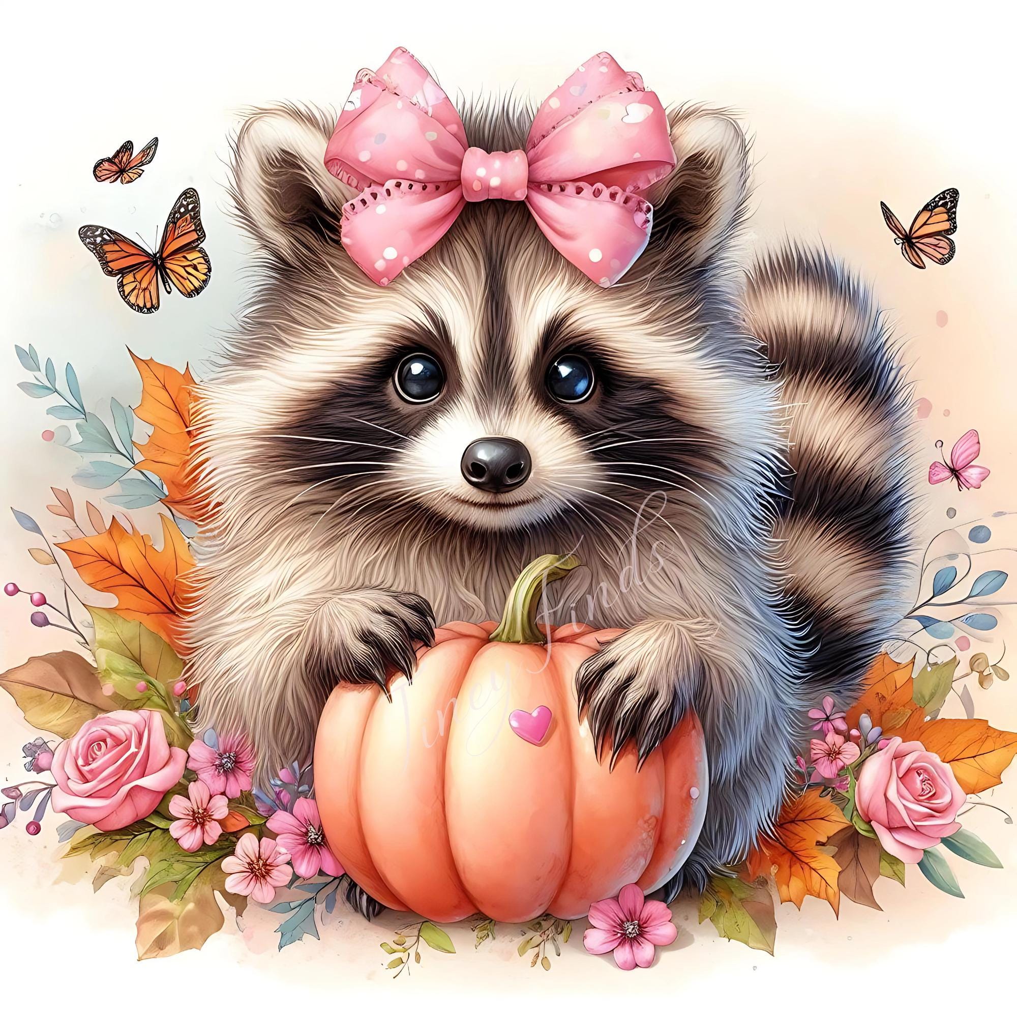 10 Set of Clipart Cute Raccoon With Autumn Leaves and Pink Pumpkin ...