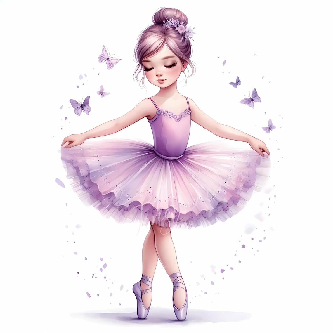 Cute Ballerina Girl Clipart in Pastel Purple 12 JPEG | Ballet Dance Art ...